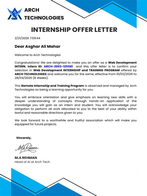 Asghar Ali Mahar Web Development Offer Letter Pdf
