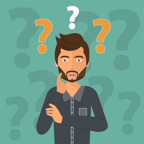 Thinking Businessman Surrounded By Question Marks Flat Vector