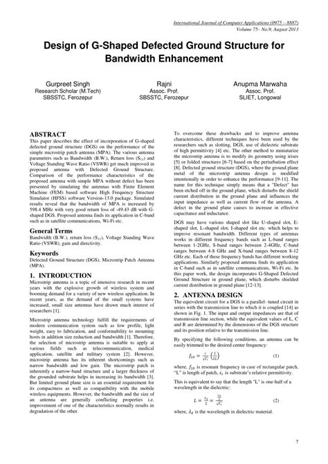 Pdf Design Of G Shaped Defected Ground Structure For Bandwidth Enhancement