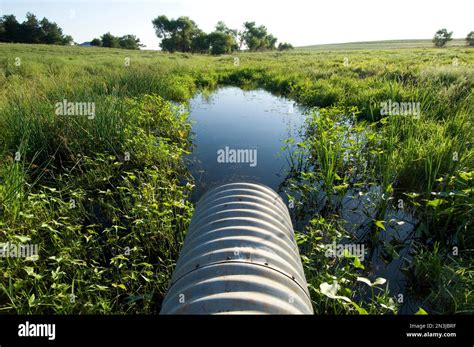 Overflow Pipe From A Farm Pond Bennet Nebraska United States Of