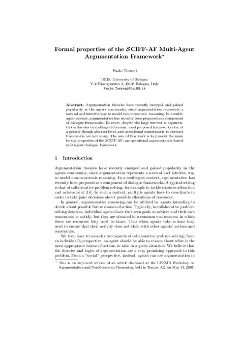 Pdf Formal Properties Of The Sciff Af Multi Agent Argumentation Framework