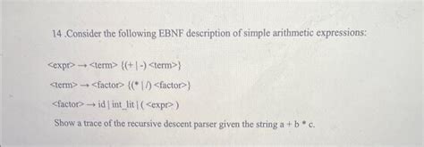 Solved 14consider The Following Ebnf Description Of Simple