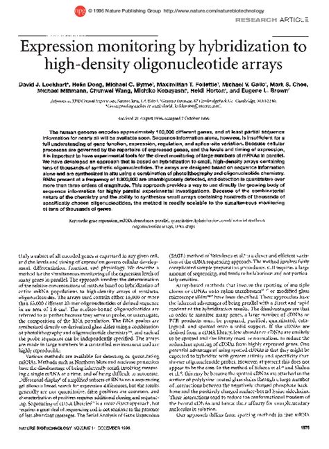 Pdf Expression Monitoring By Hybridization To High Density Oligonucleotide Arrays