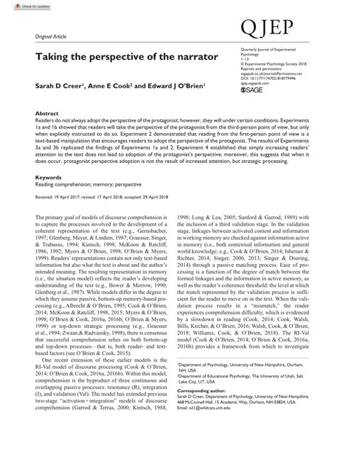 Pdf Author Accepted Manuscript Taking The Perspective Of The Narrator