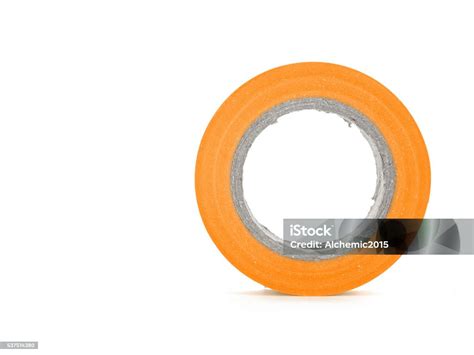 스티커 오랑주 보호 절연 테이프 코일 흰색 배경에 분리된 접착 테이프에 대한 스톡 사진 및 기타 이미지 접착 테이프 폴리