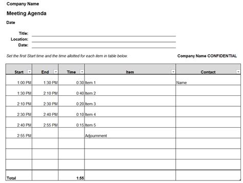Adjustable Meeting Agenda Template In Excel Download Xlsx