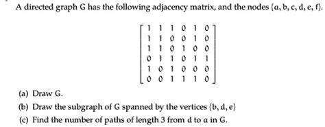 Solved A Directed Graph G Has The Following Adjacency Matrix And The