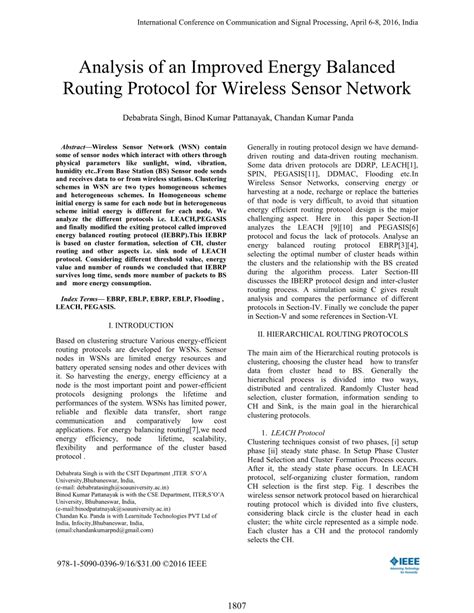 Pdf Analysis Of An Improved Energy Balanced Routing Protocol For Wireless Sensor Network