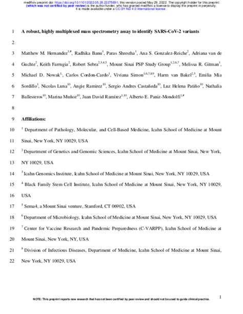 Pdf A Robust Highly Multiplexed Mass Spectrometry Assay To Identify
