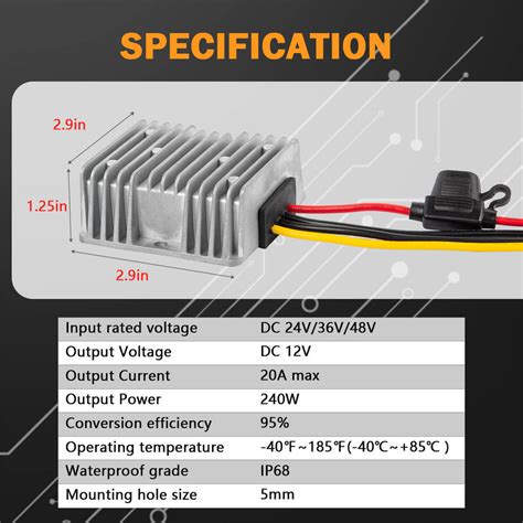 Enjoybot Dc Dc 24v 36v 48v To 12v Step Down Converter 20a 240w With Fu