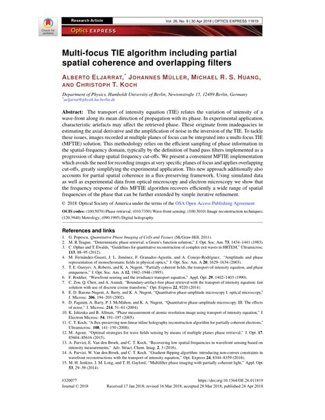 Pdf Multi Focus Tie Algorithm Including Partial Spatial Coherence And
