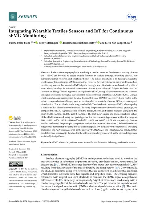 pdf integrating wearable textiles sensors and iot for continuous semg