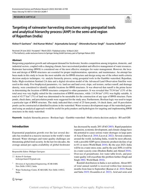 Targeting Of Rainwater Harvesting Structures Using Geospatial Tools And Analytical Hierarchy