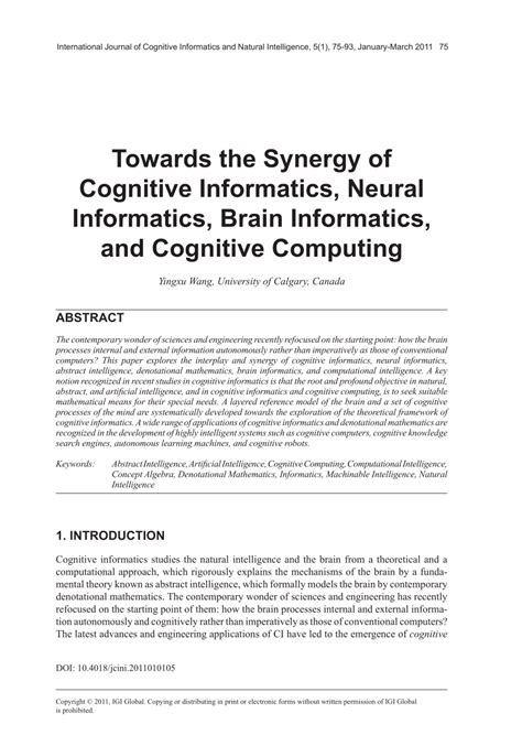pdf towards the synergy of cognitive informatics neural informatics