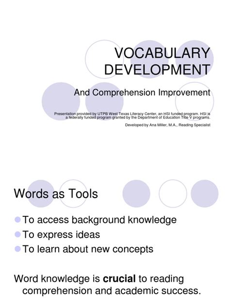 Vocabulary Development And Comprehension Improvement Pdf Reading