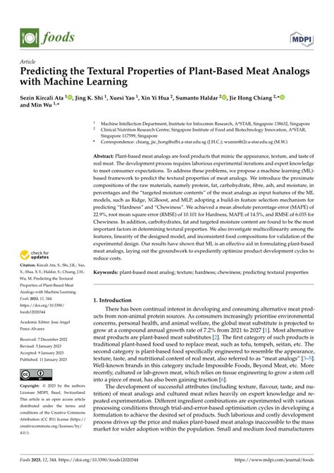 Pdf Predicting The Textural Properties Of Plant Based Meat Analogs