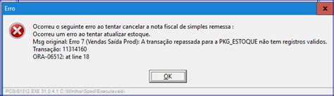Wint 1312 Ocorreu Um Erro Ao Tentar Atualizar Estoque Msg Original
