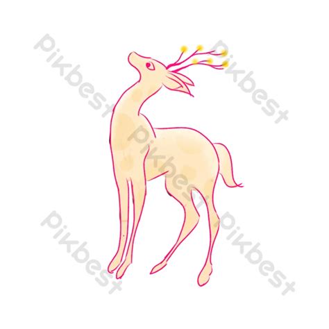 노란 손으로 그린 큰 사슴 만화 요소 일러스트 Png Psd 무료 다운로드 Pikbest