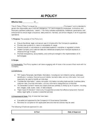Free Ai Policy Template For Employers Pdf And Word