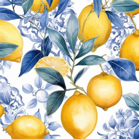 Pack Of 5 Lemon Patterns Flowers Blue White And Yellow Png Pdf