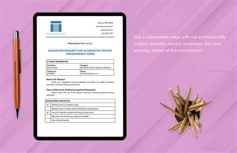 Education Request For Alternative Testing Arrangements Form Template In