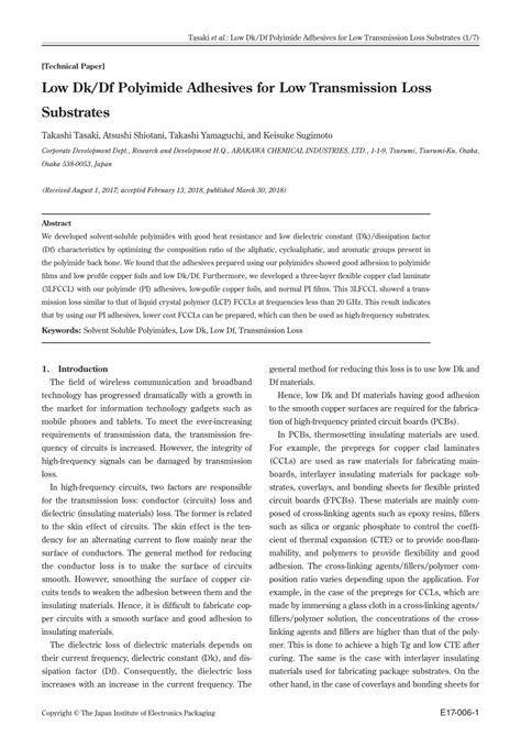 Pdf The Novel Solvent Soluble Polyimide Characterized By Low Dk Low Df And High Heat Resistance