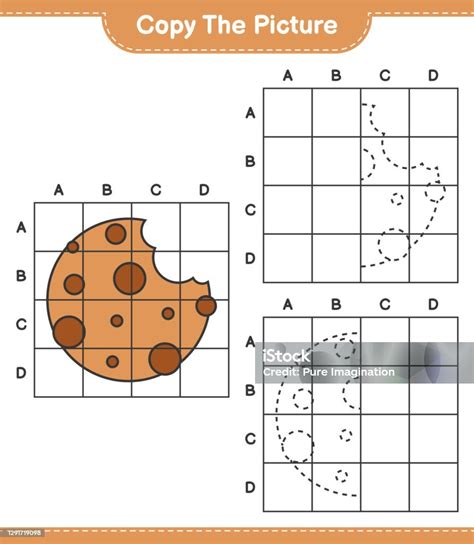그림을 복사하여 그리드 라인을 사용하여 쿠키 사진을 복사합니다 교육 어린이 게임 인쇄 워크 시트 벡터 일러스트레이션 0명에 대한 스톡 벡터 아트 및 기타 이미지 Istock