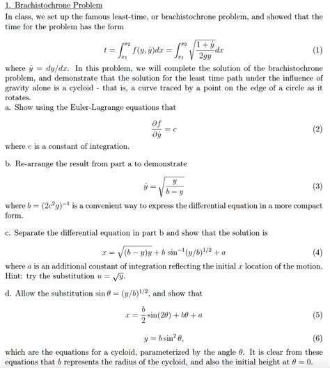Solved Brachistochrone Problem In Class We Set Up The Chegg