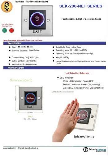 Sekurit Vdc Touchless Exit Button Sek NT Metal SS Body For ACCESS CONTROL At Rs