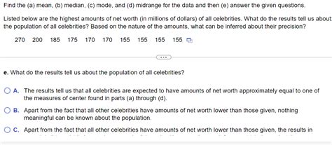 Solved Find The A Mean B Median C Mode And D Chegg