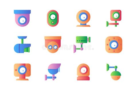 Cctv Icons Set Vector Camera Concept Line Symbols Stock Vector Illustration Of Caution