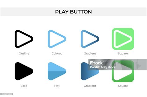 다른 스타일의 재생 버튼 아이콘 Play Button 벡터 아이콘은 윤곽선 솔리드 컬러 그라디언트 및 플랫 스타일로 디자인되었습니다 기호 아이콘 그림 벡터 일러스트 레이 션
