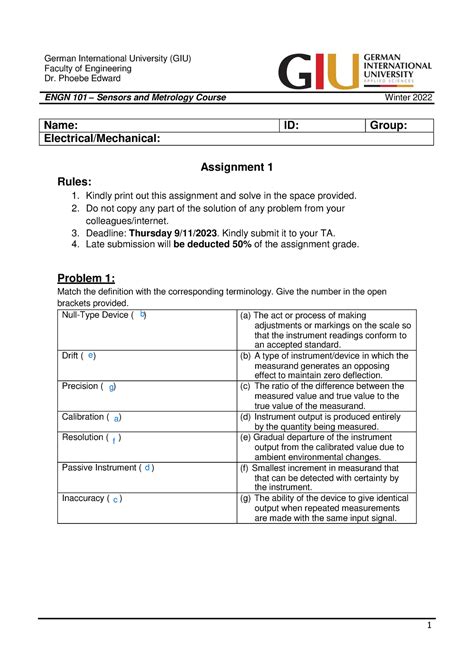 Assignment 1 Sensors German International University Giu Faculty Of