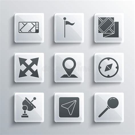 Set Push Pin Radar City Map Navigation And Route Location Icon Vector Stock Vector