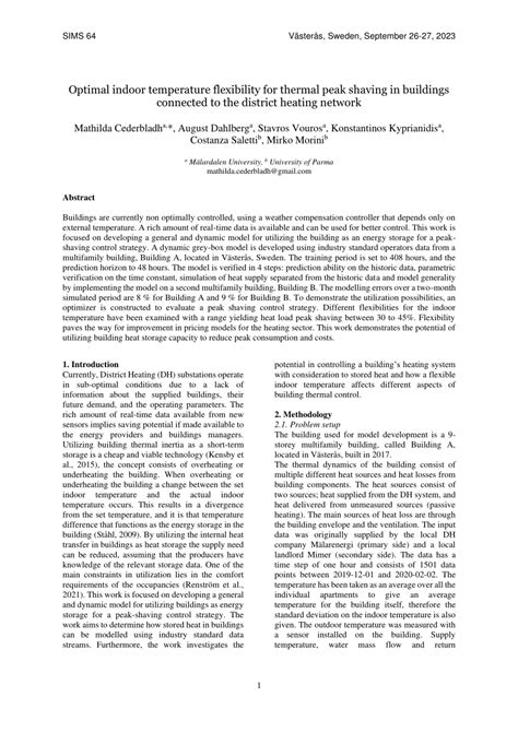 Pdf Optimal Indoor Temperature Flexibility For Thermal Peak Shaving In Buildings Connected To