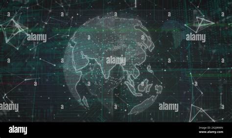Image Of Network Of Connections And Data Processing Over Globe Stock