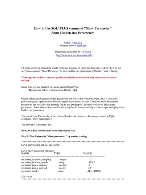 How To Use Sql Plus Command Show Parameter Show Hidden Init