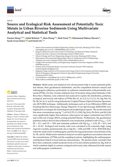 Pdf Source And Ecological Risk Assessment Of Potentially Toxic Metals