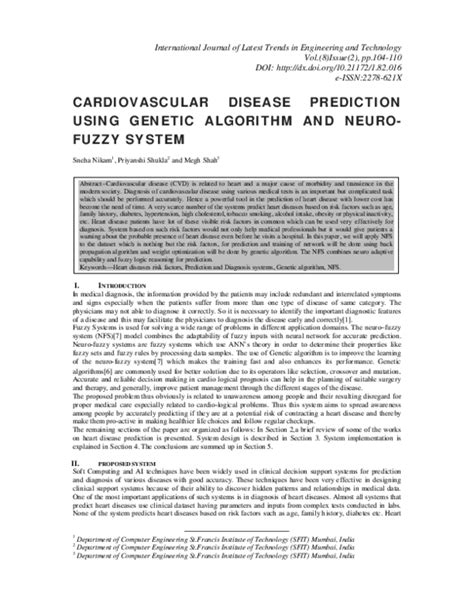 Pdf Cardiovascular Disease Prediction Using Genetic Algorithm And Neuro Fuzzy System