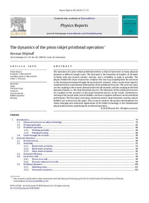 Pdf The Dynamics Of The Piezo Inkjet Printhead Operation