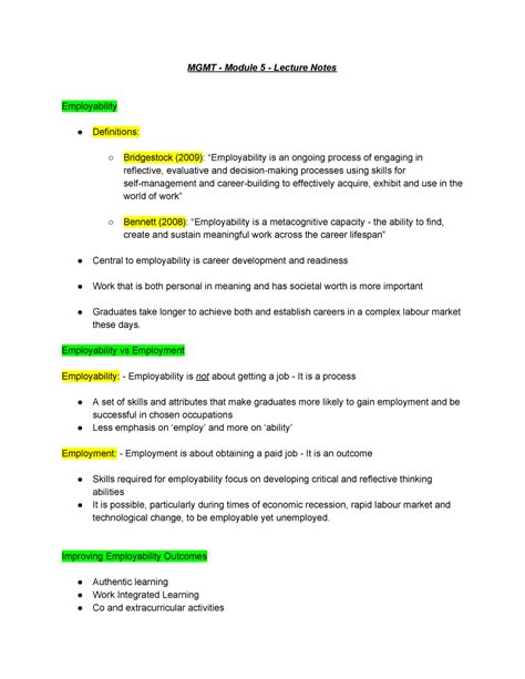 MGMT Module 5 Lecture Notes MGMT Module 5 Lecture Notes Employability Definitions