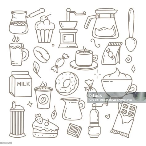 커피 숍을위한 요소 집합포스터 배너 엽서 및 포장 디자인에 사용하기 위해 손으로 그린 스타일의 벡터 일러스트 레이 션 가방에 대한 스톡 벡터 아트 및 기타 이미지 Istock