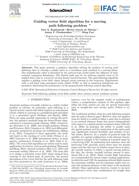 Pdf Guiding Vector Field Algorithm For A Moving Path Following Problem