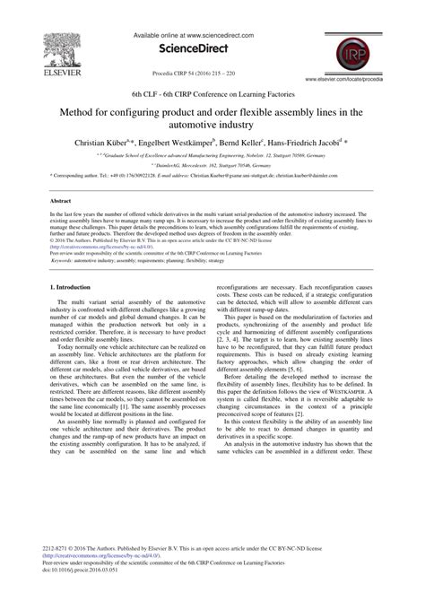 Pdf Method For Configuring Product And Order Flexible Assembly Lines In The Automotive Industry