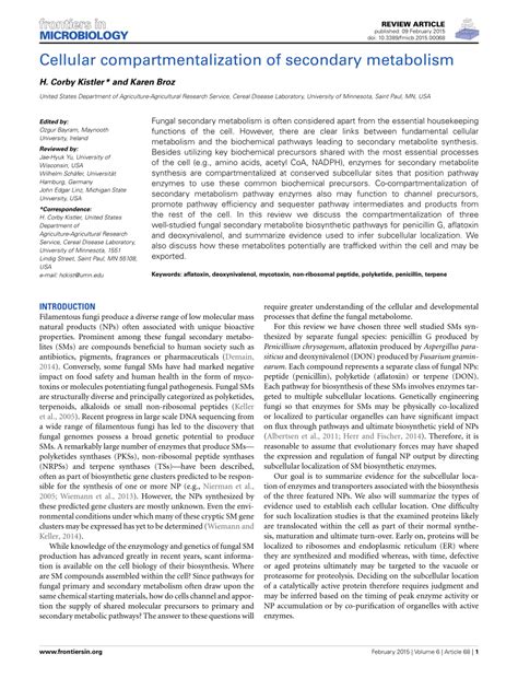 Pdf Cellular Compartmentalization Of Secondary Metabolism