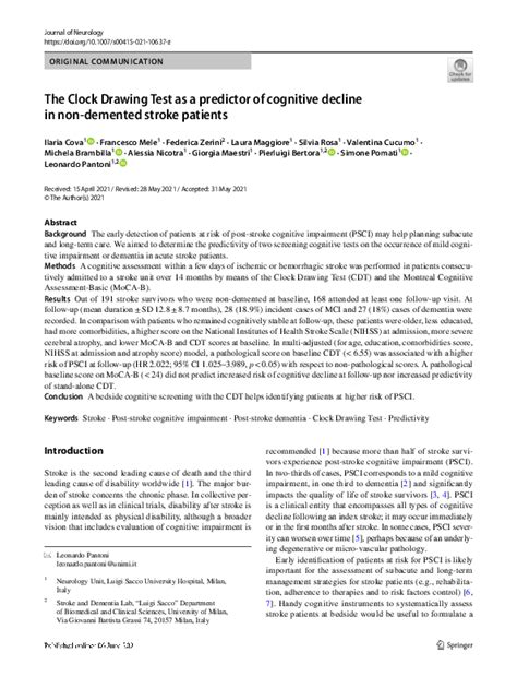 Pdf The Clock Drawing Test As A Predictor Of Cognitive Decline In Non Demented Stroke Patients