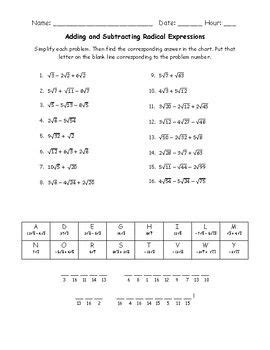 Addition And Subtraction Radicals Worksheet Rick Sanchez S Addition Worksheets
