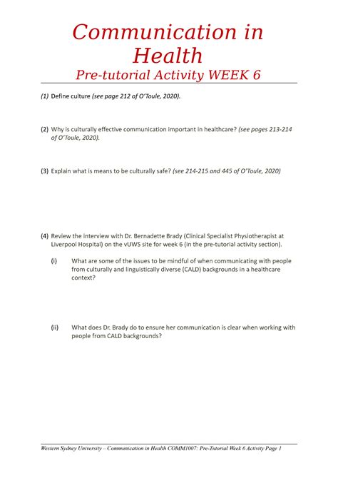 comm1007 pre tutorial activity week 6 communication in health pre