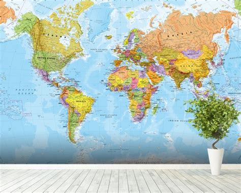 Political World Map Wall Mural And World Map Wallpaper Wallsauce Usa