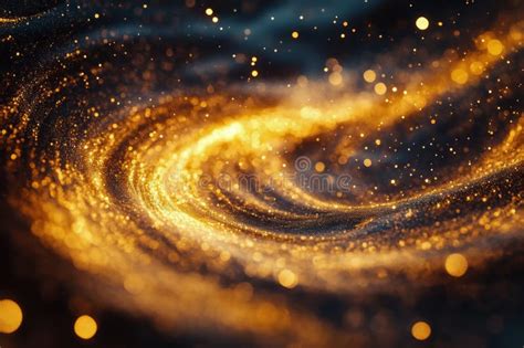 Swirling Golden Particles Creating A Mesmerizing Cosmic Effect In A Dark Backdrop Filled With